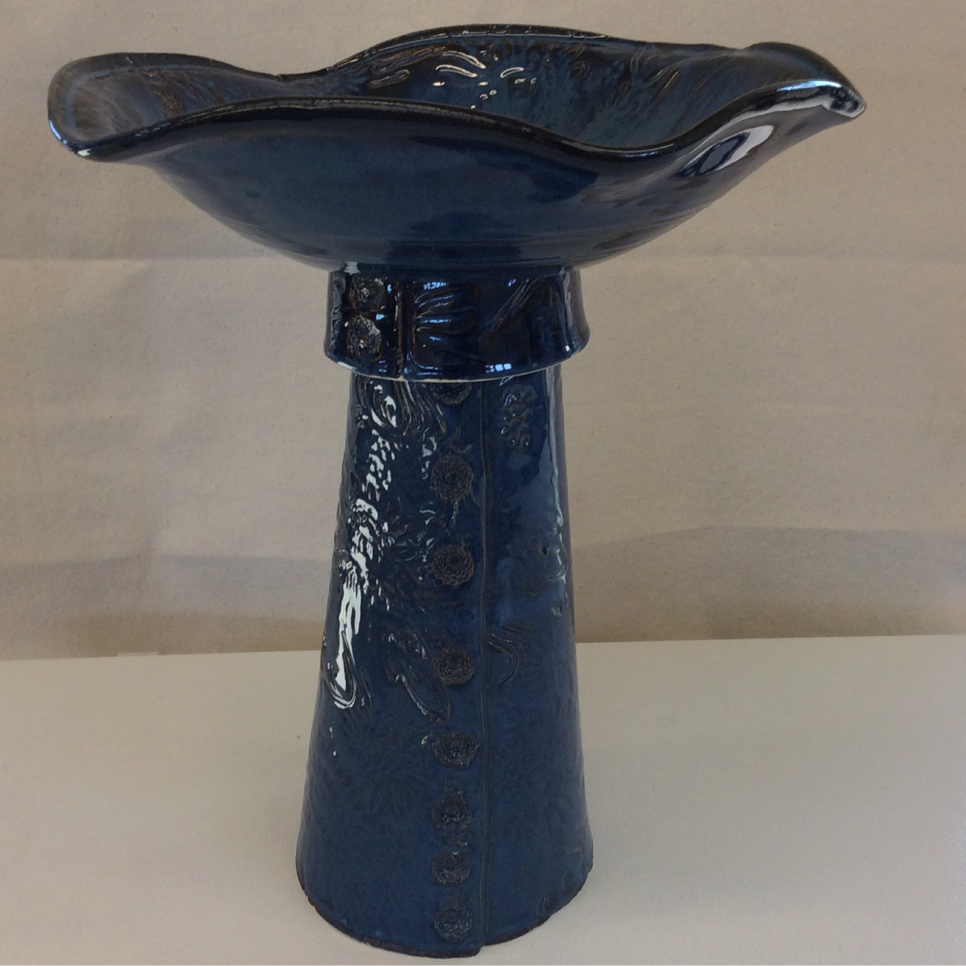 Bird Bath - Color: ice blue - Pattern: chris | Texas Potter Stoneware ...